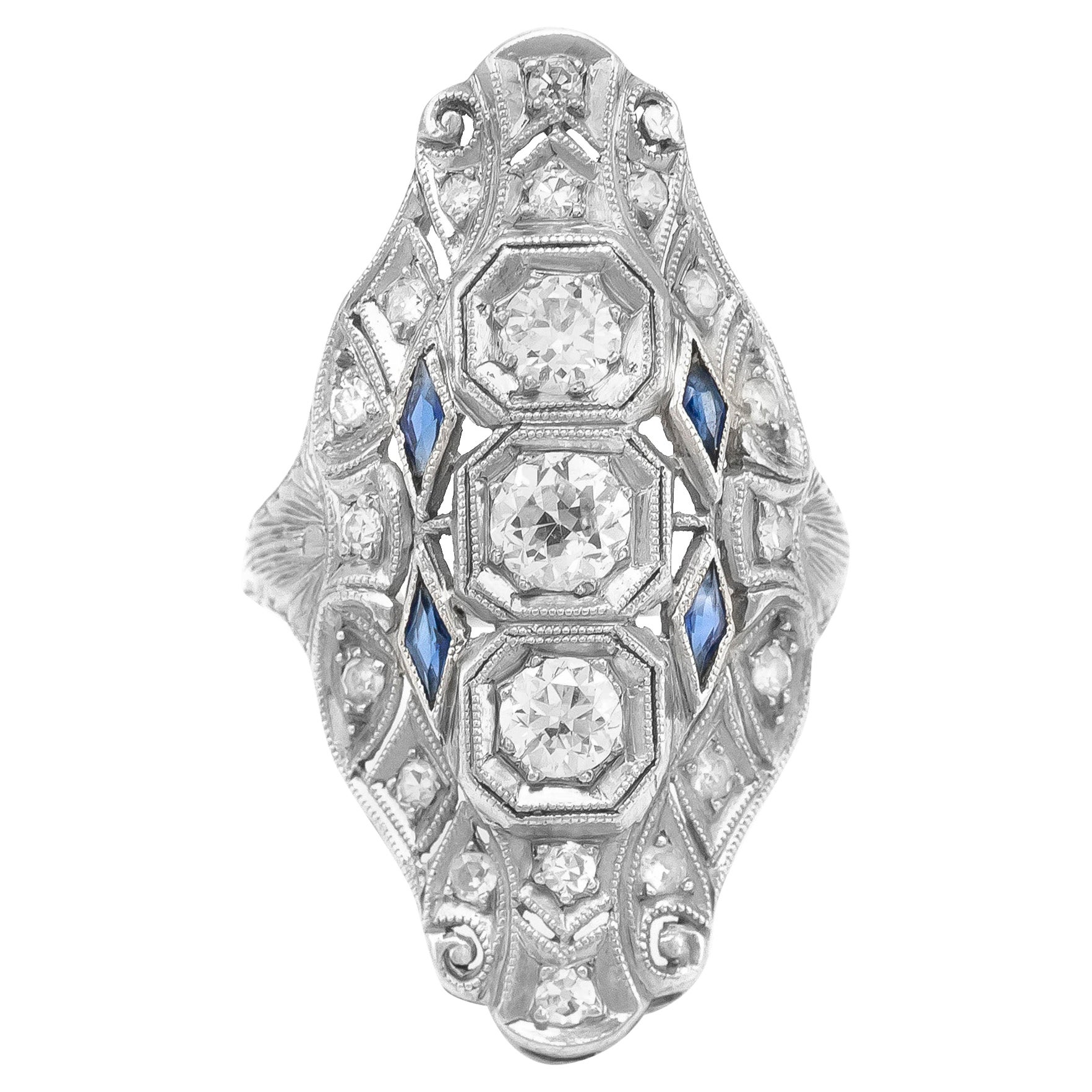 Art Deco Sapphire Diamond 18 Karat Gold Dinner Ring at 1stDibs
