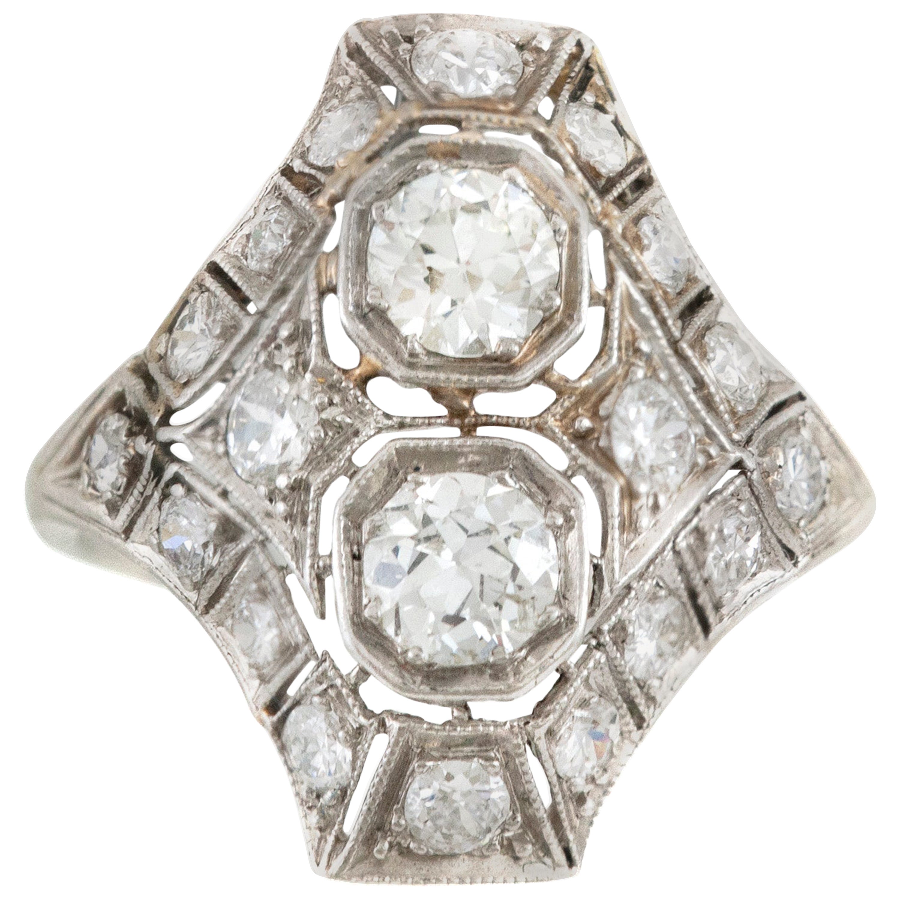 1930s Filigree with Two Center I/VS Diamonds Ring For Sale at 1stDibs
