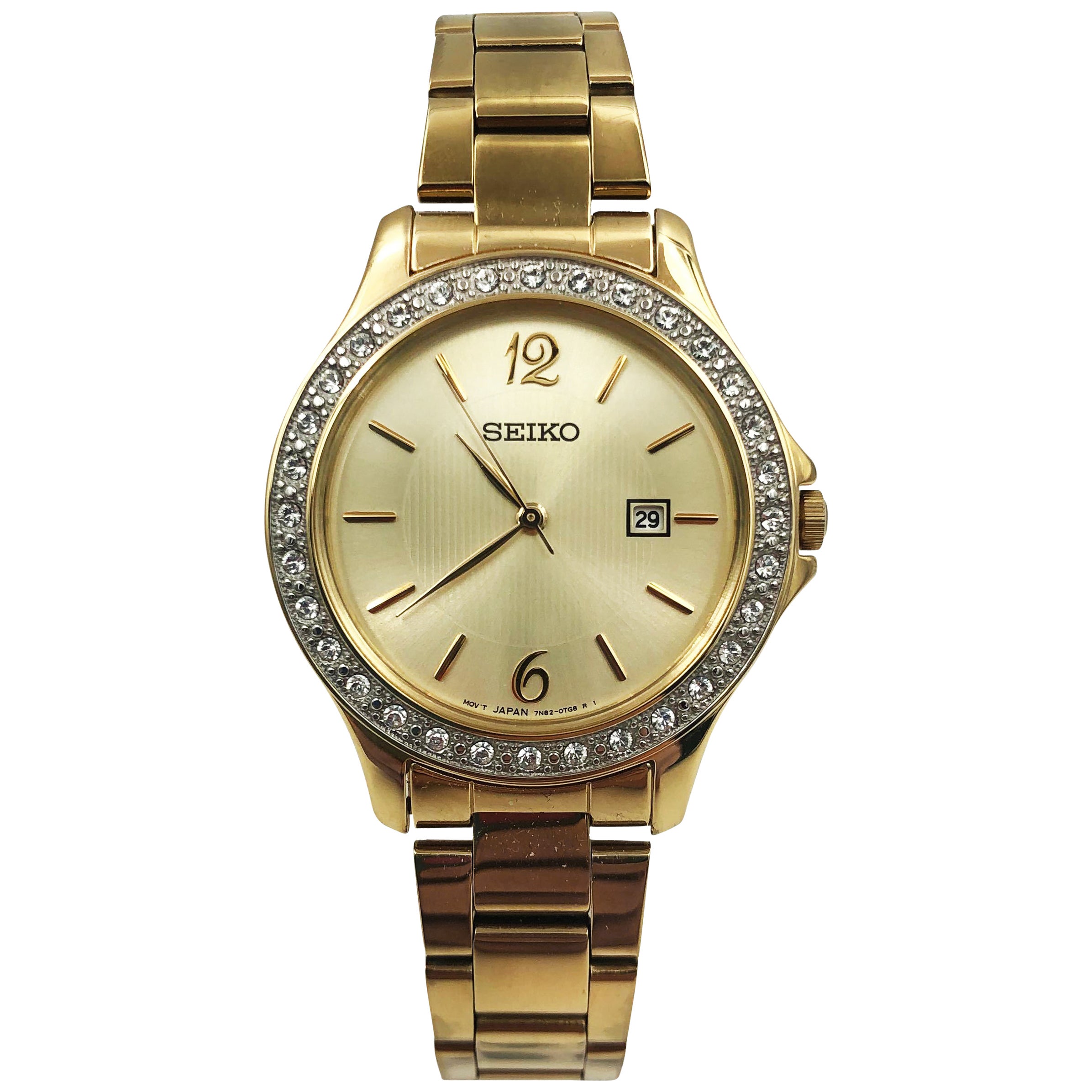 Seiko Two-Tone Steel White Arabic Rectangle Dial Quartz Ladies Watch ...