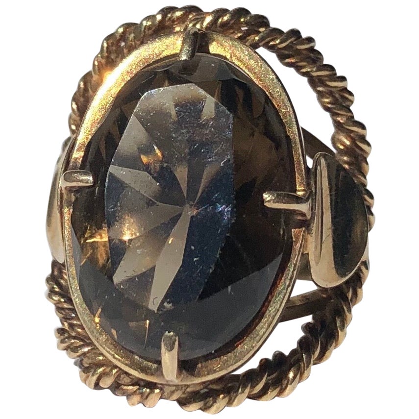 Gold and Smokey Quartz Retro Ring, circa 1945 at 1stDibs