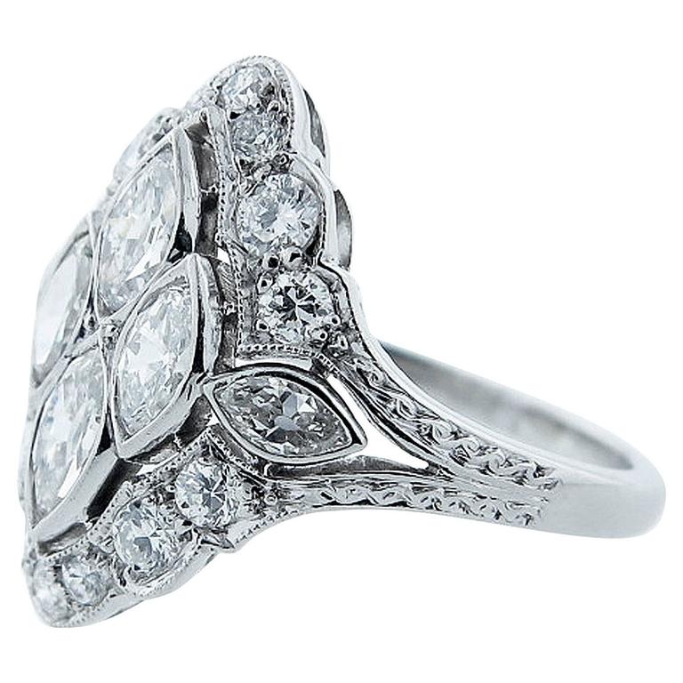 Unique Art Deco Diamond platinum Cocktail Ring at 1stDibs