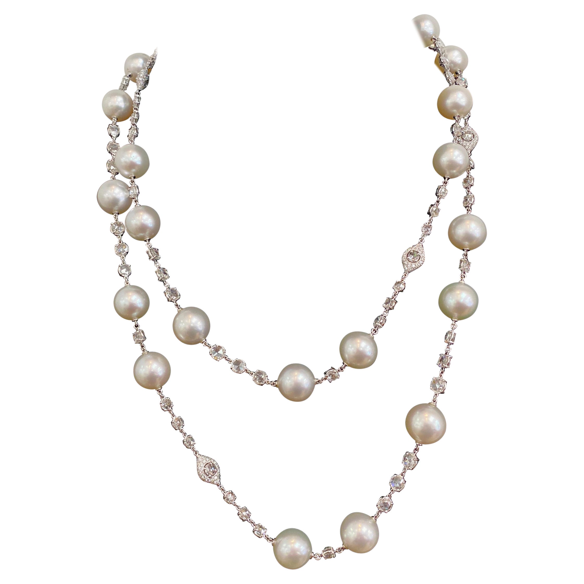 18 kt. White Gold Pearl Necklace With Large South Sea Pearl, Diamonds ...