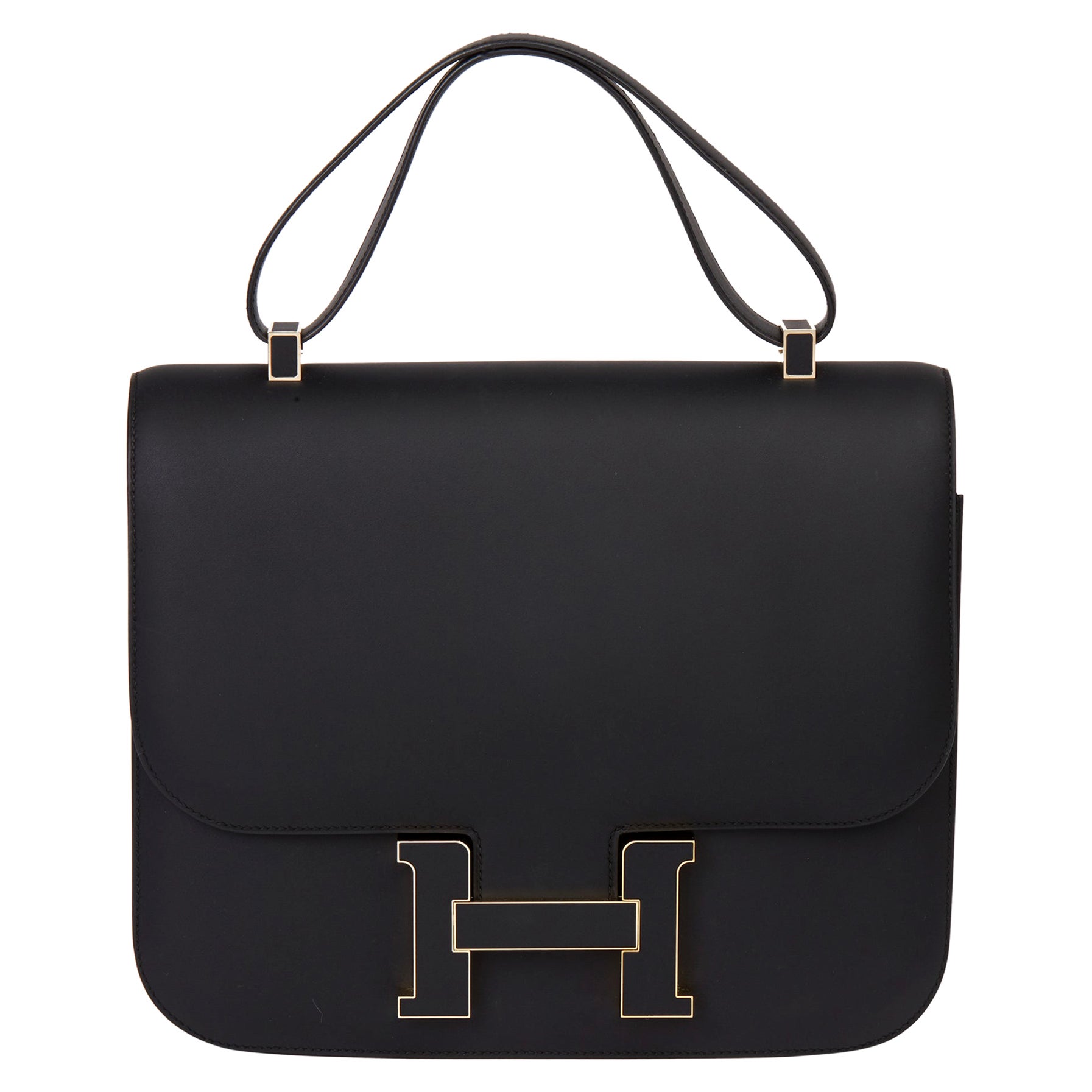 Hermes Vintage Navy Box Leather 31cm Trim Shoulder Bag at 1stDibs