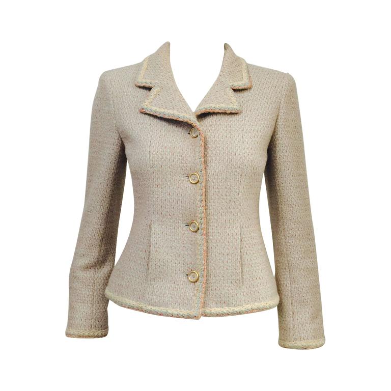 Chanel Fall 2001 100% Cashmere Multi Pastel Color Jacket With Knit Trim ...