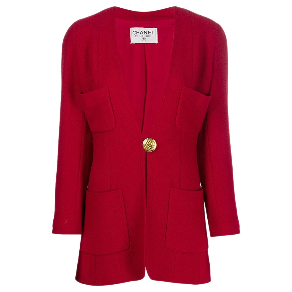 2001 Chanel Deep Red Single Breasted Jacket For Sale at 1stDibs