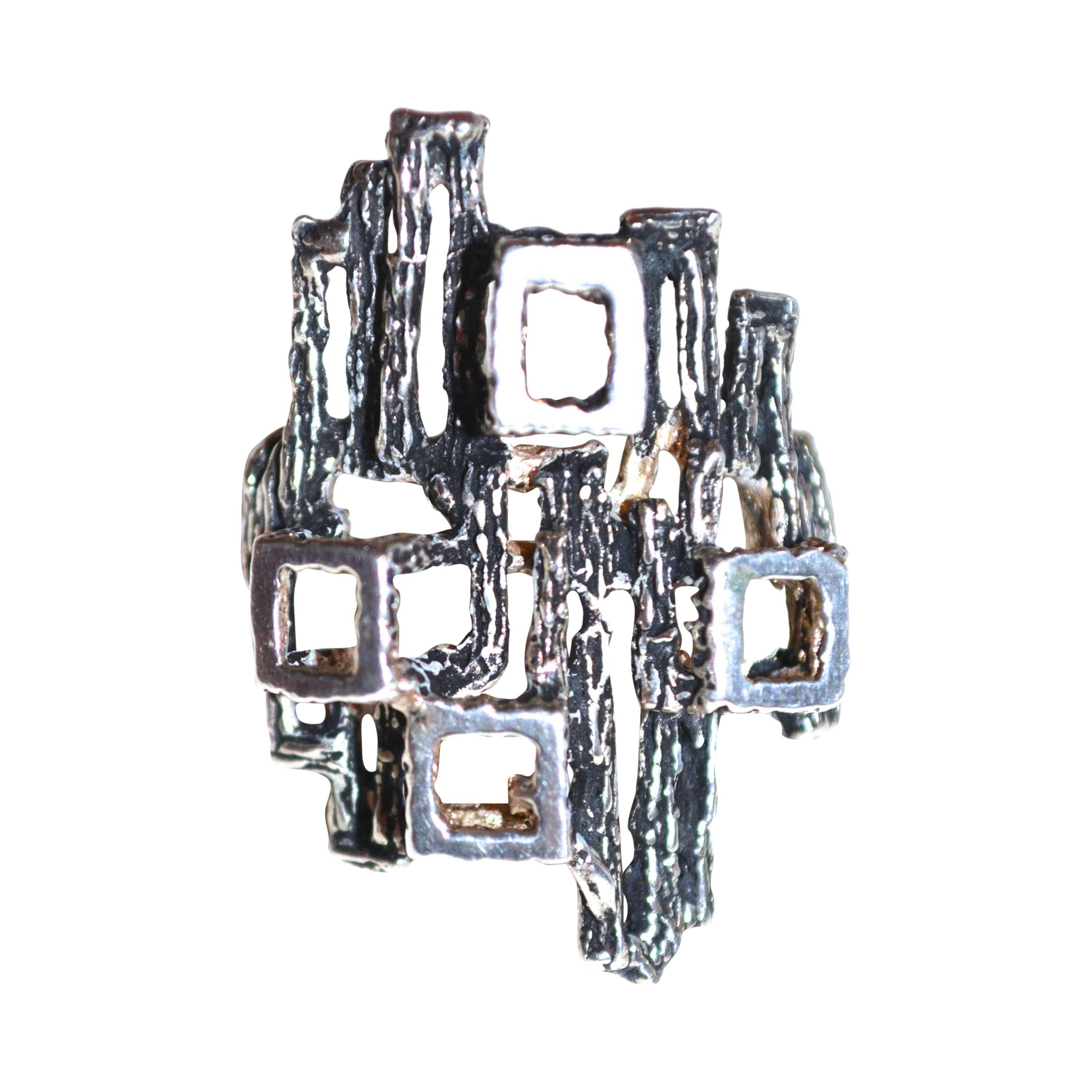 Sterling Brutalist Ring at 1stDibs