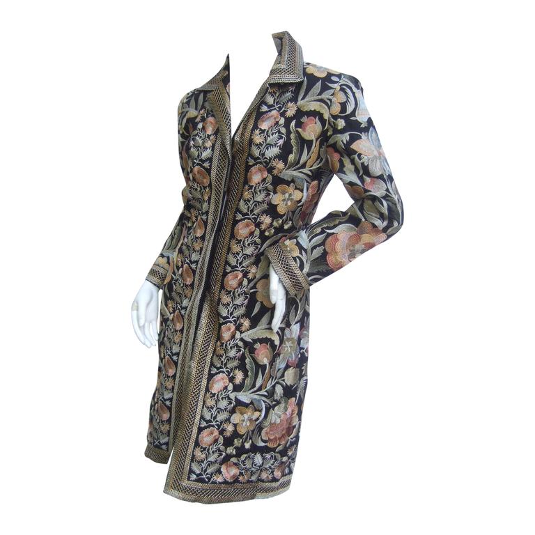 Extravagant Flower Embroidered Silk Evening Coat at 1stDibs