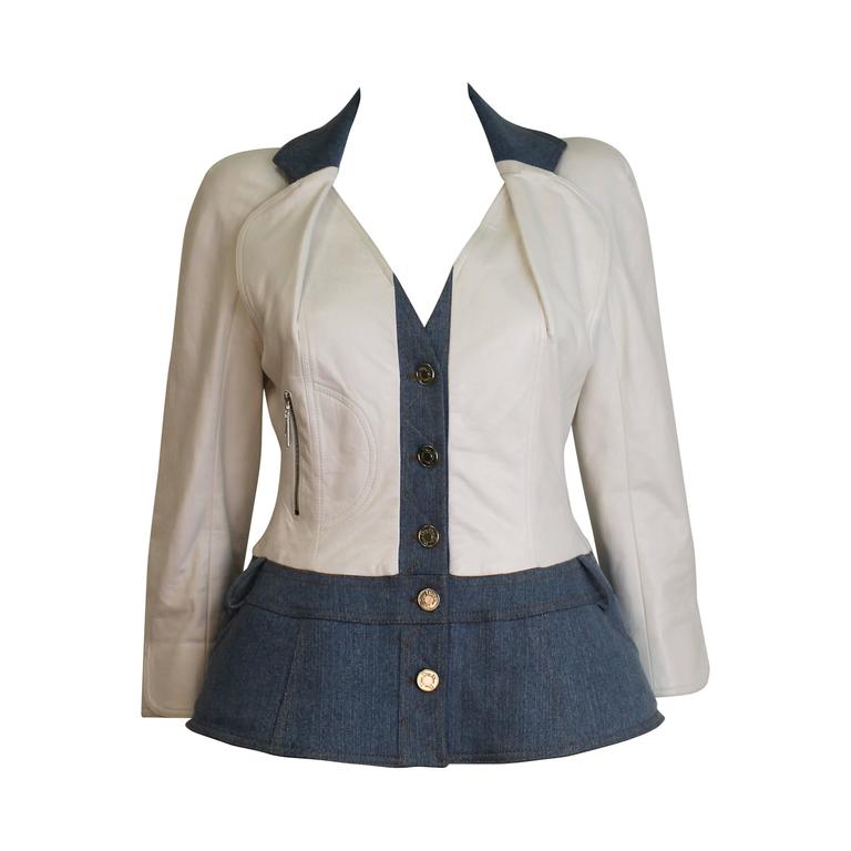 Christian Dior SS 2005 White Leather and Denim Jacket at 1stDibs