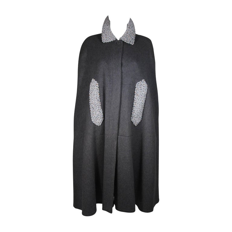 Vintage Grey Wool Cape with Pearl and Rhinestone Accents For Sale at ...