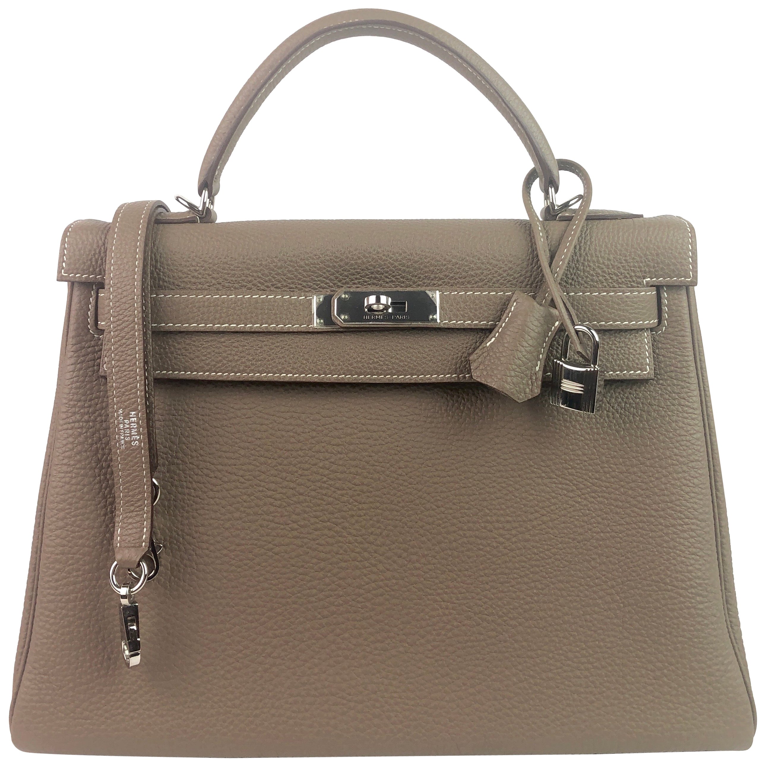 Hermes Kelly 32 Bag Matte Fauve Barenia Porosus Crocodile Gold Hardware ...