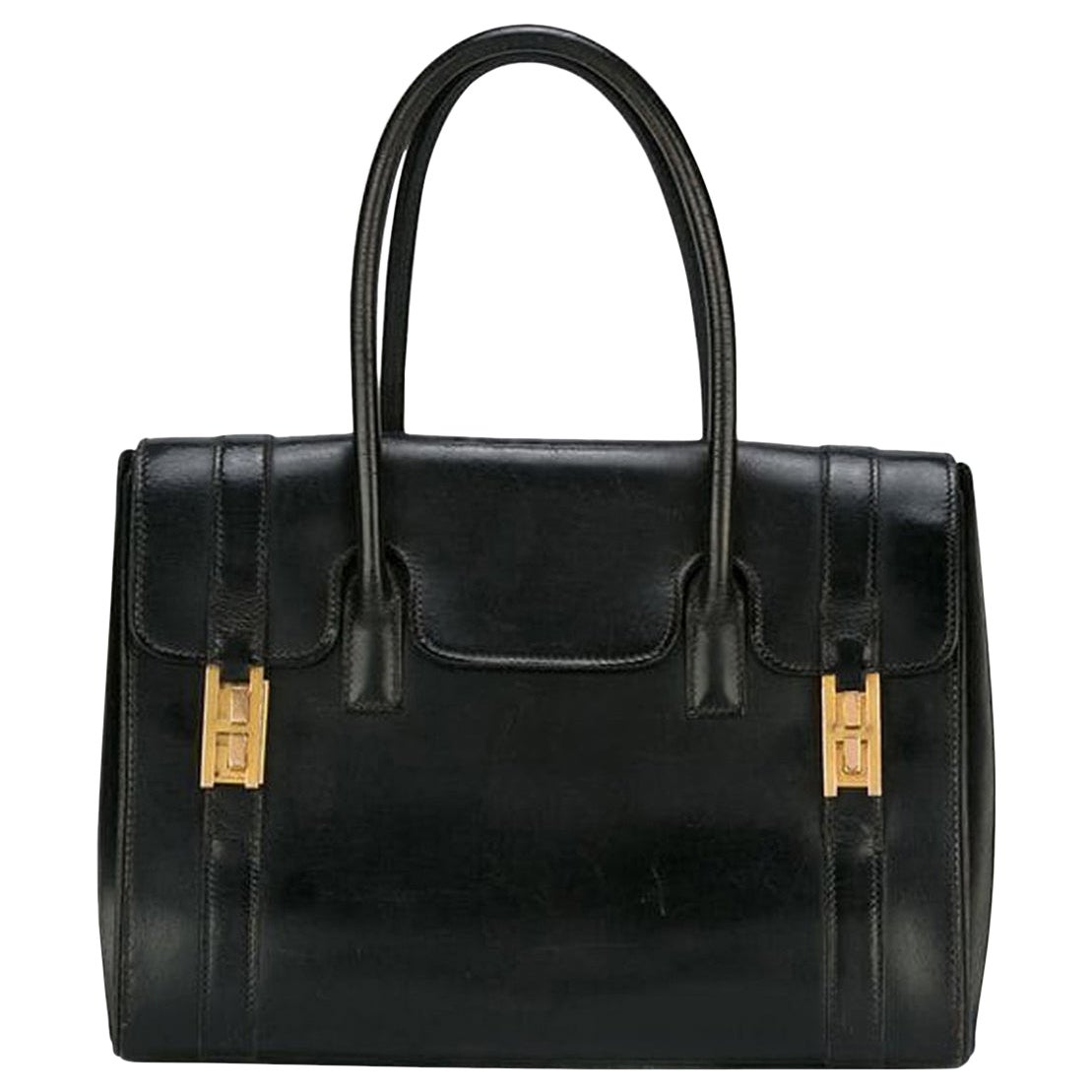 Hermes Black Leather Silver Large Hobo Carryall Shoulder Bucket Tote ...