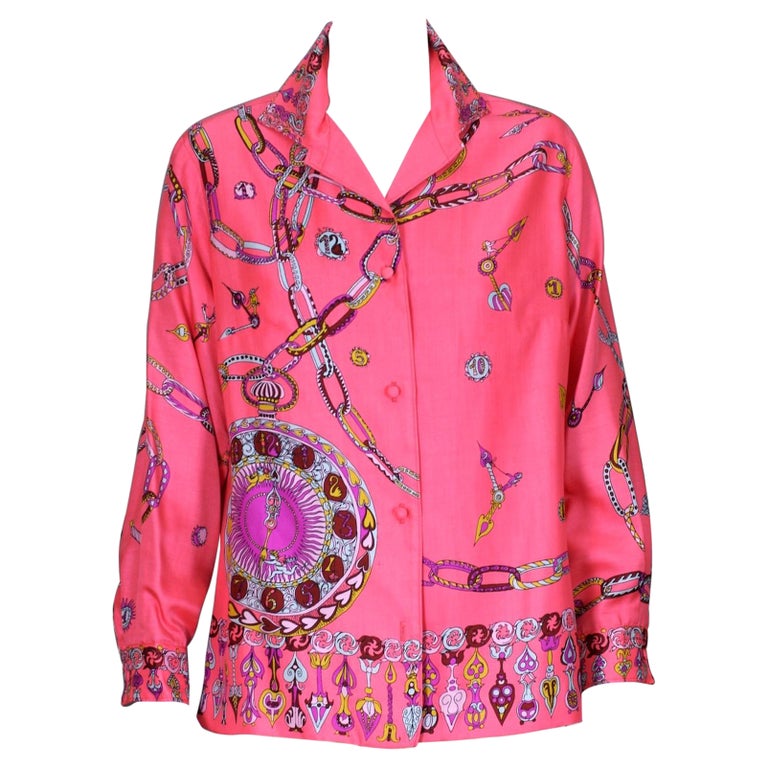 Italian Silk Watch Print Blouse For Sale at 1stDibs