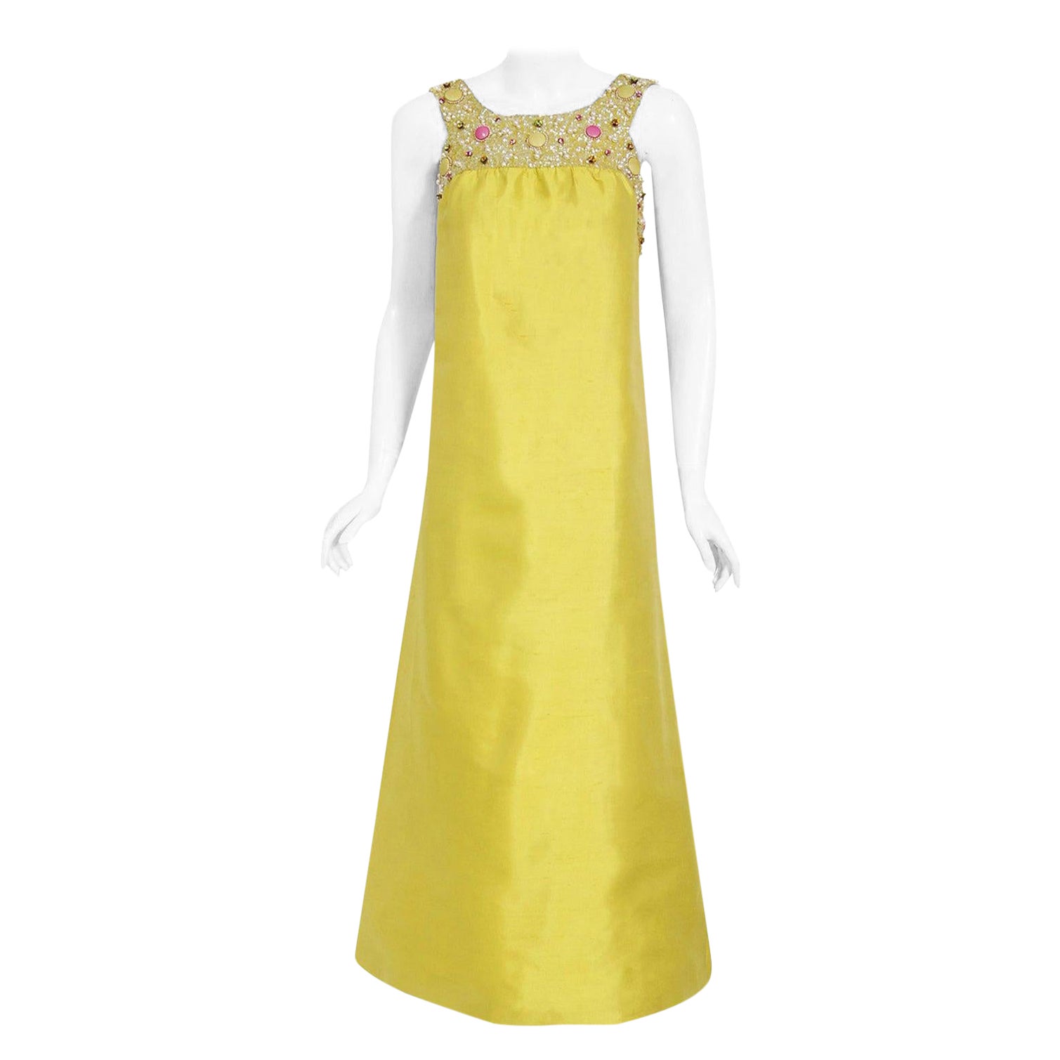 1962 Christian Dior Haute Couture Chartreuse Silk Backless Bow Cocktail ...