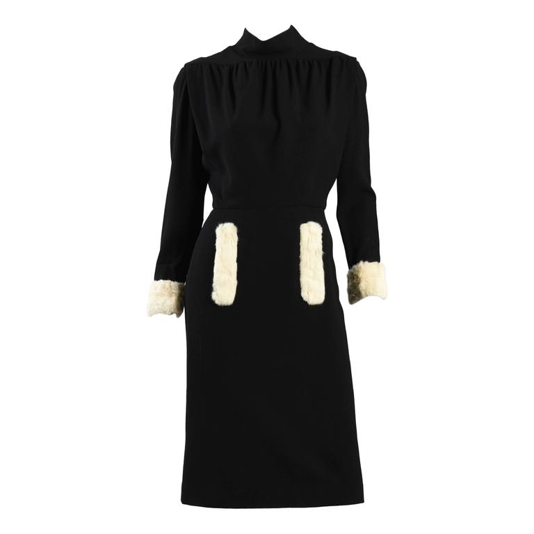 Rare 1950's Pierre Cardin Wool and Ermine Fur Dress For Sale at 1stDibs