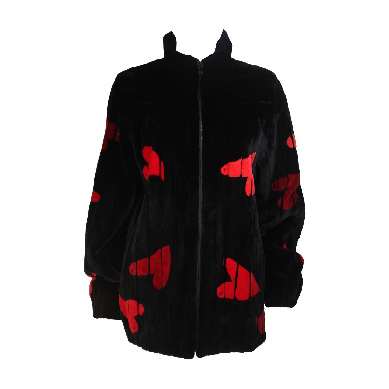 ZUKI Onyx Sheared beaver 'HEARTS' Jacket Made to Order For Sale at 1stdibs