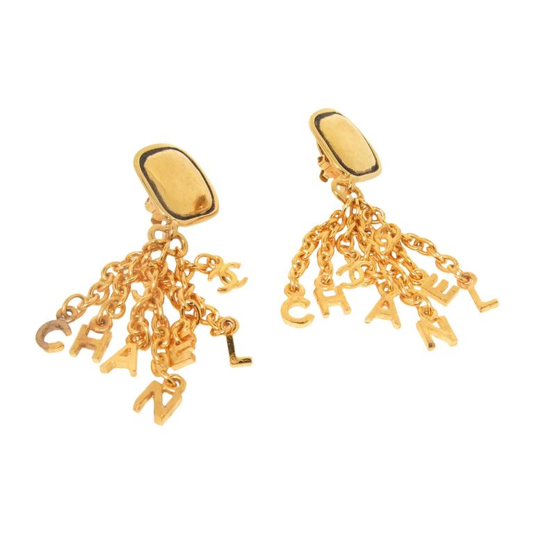 Chanel Statement Letter Charm Earrings at 1stDibs