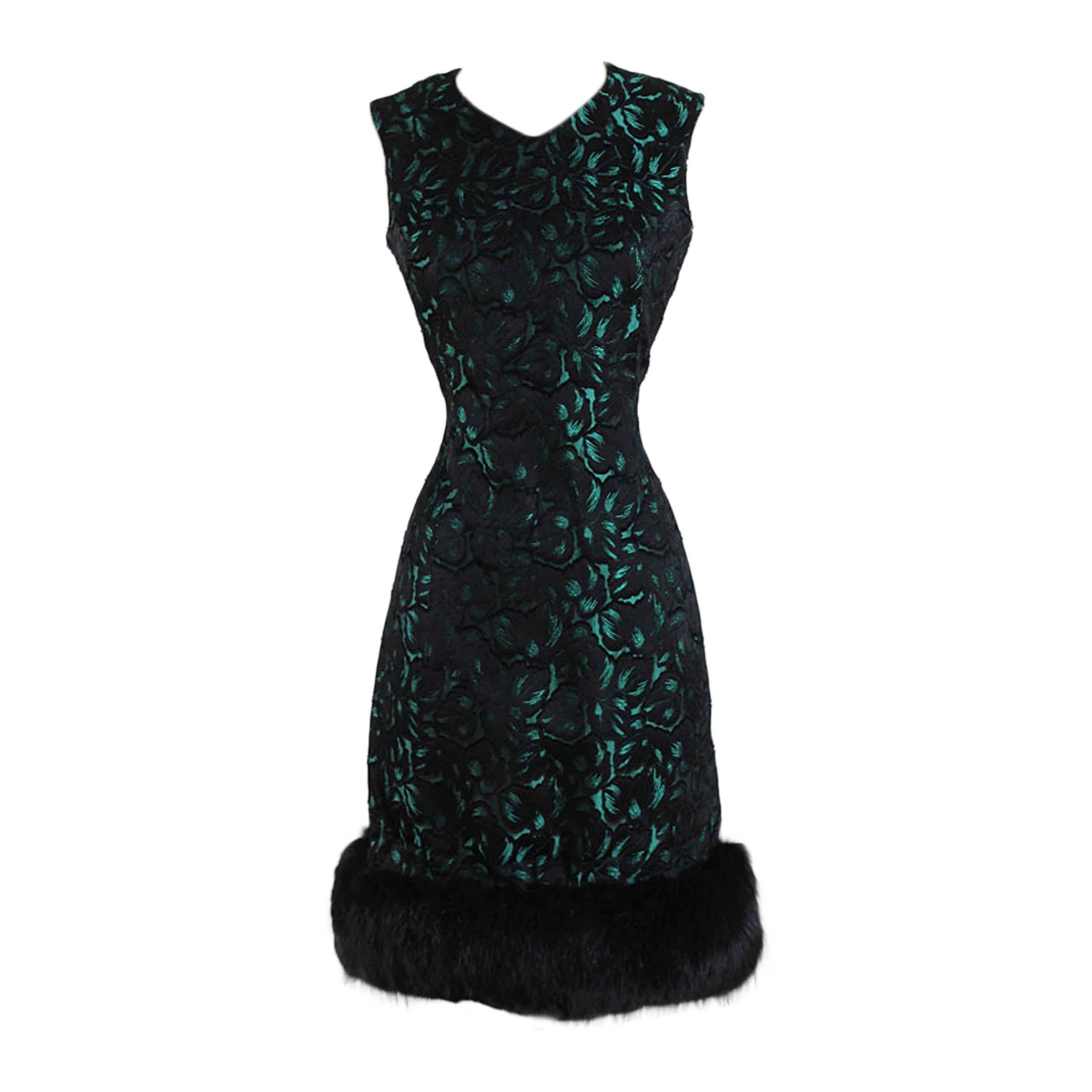 Vintage 1960s Emerald Brocade Fox Fur Dress and Coat at 1stDibs