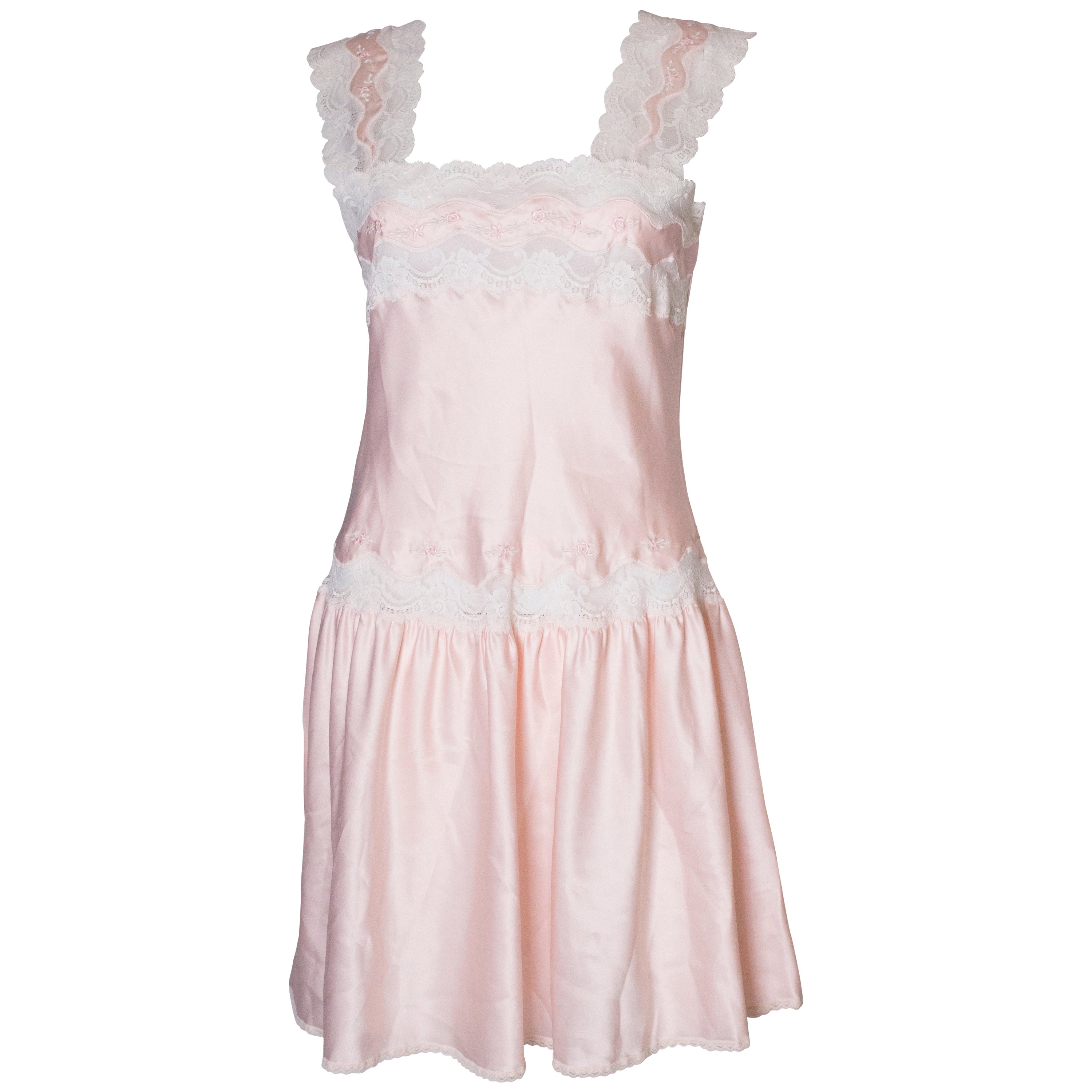 1920S Blush Pink Silk and Lace Negligee Slip Dress With Ribbon Roses ...