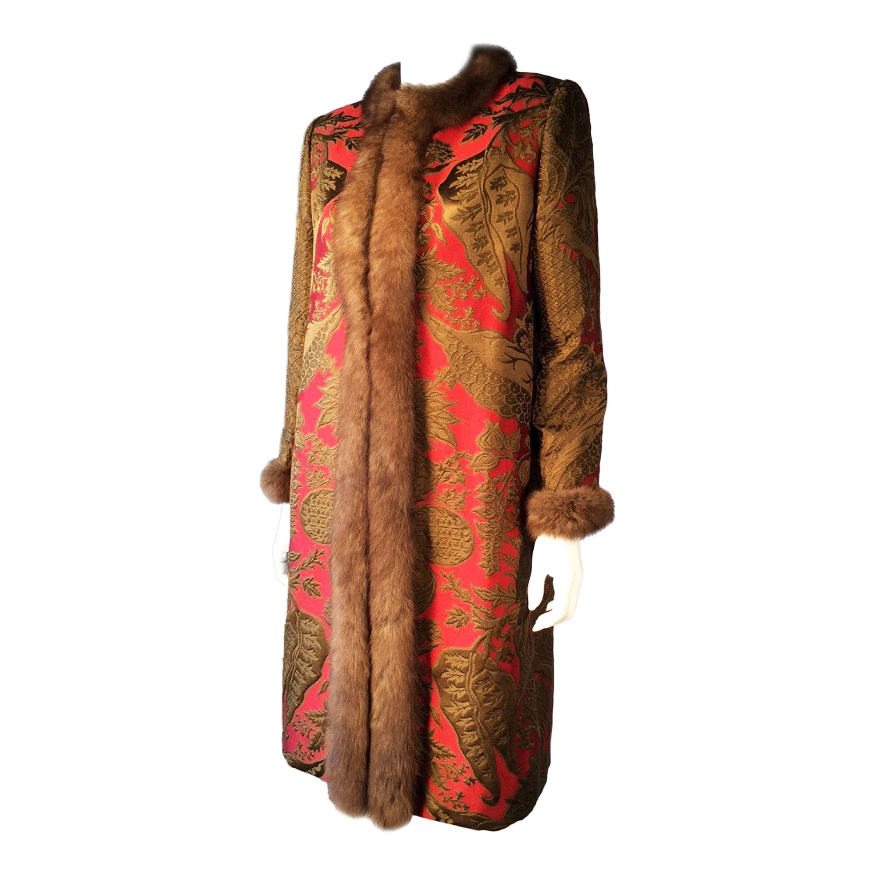 Bill Blass Sable Trimmed Silk Brocade Coat 1970s at 1stDibs