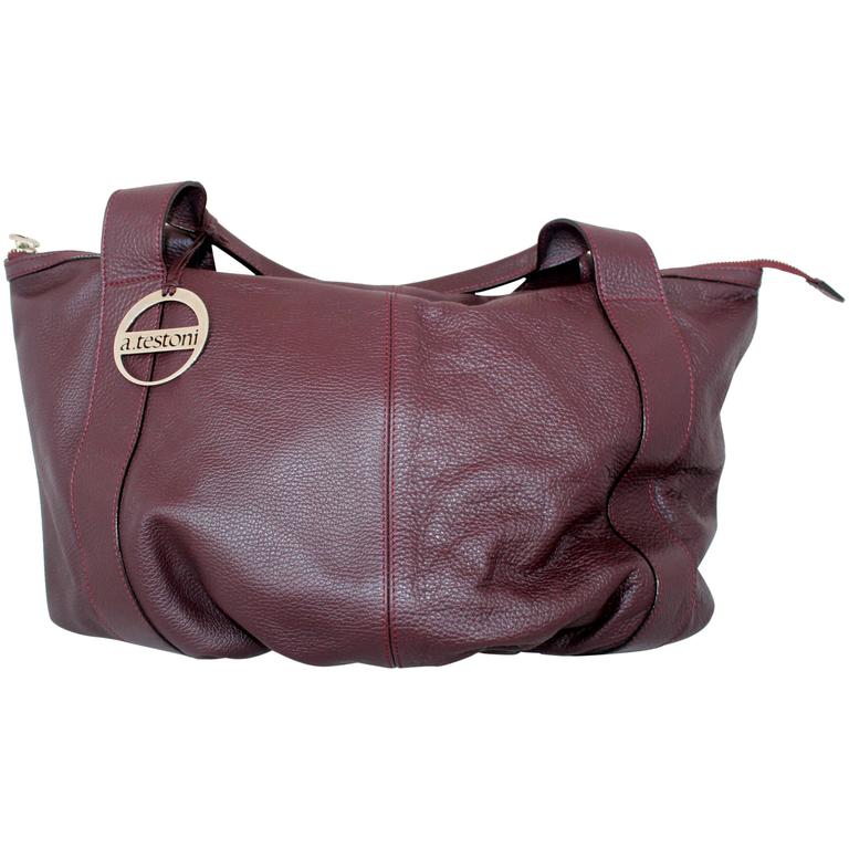 A. Testoni Eggplant Deerskin Leather Shoulder Bag - SHW at 1stDibs