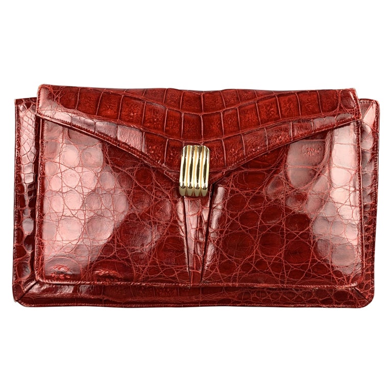 VINTAGE Red Alligator Rectangle Clutch Handbag at 1stDibs