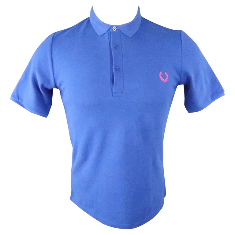 FRED PERRY x RAF SIMONS Size S Royal Blue Solid Cotton Buttoned POLO ...