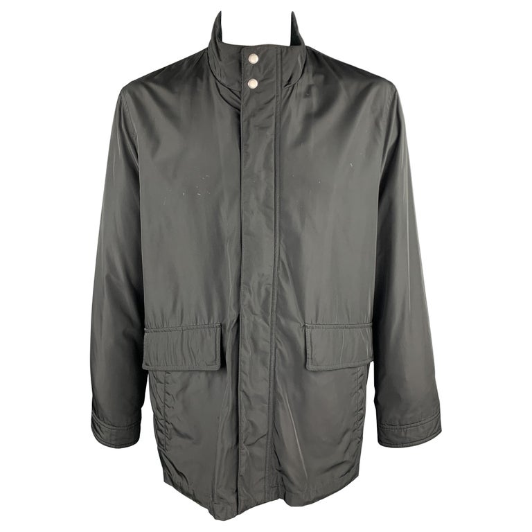 COLE HAAN L Black Polyester Zip and Snaps Jacket For Sale at 1stDibs