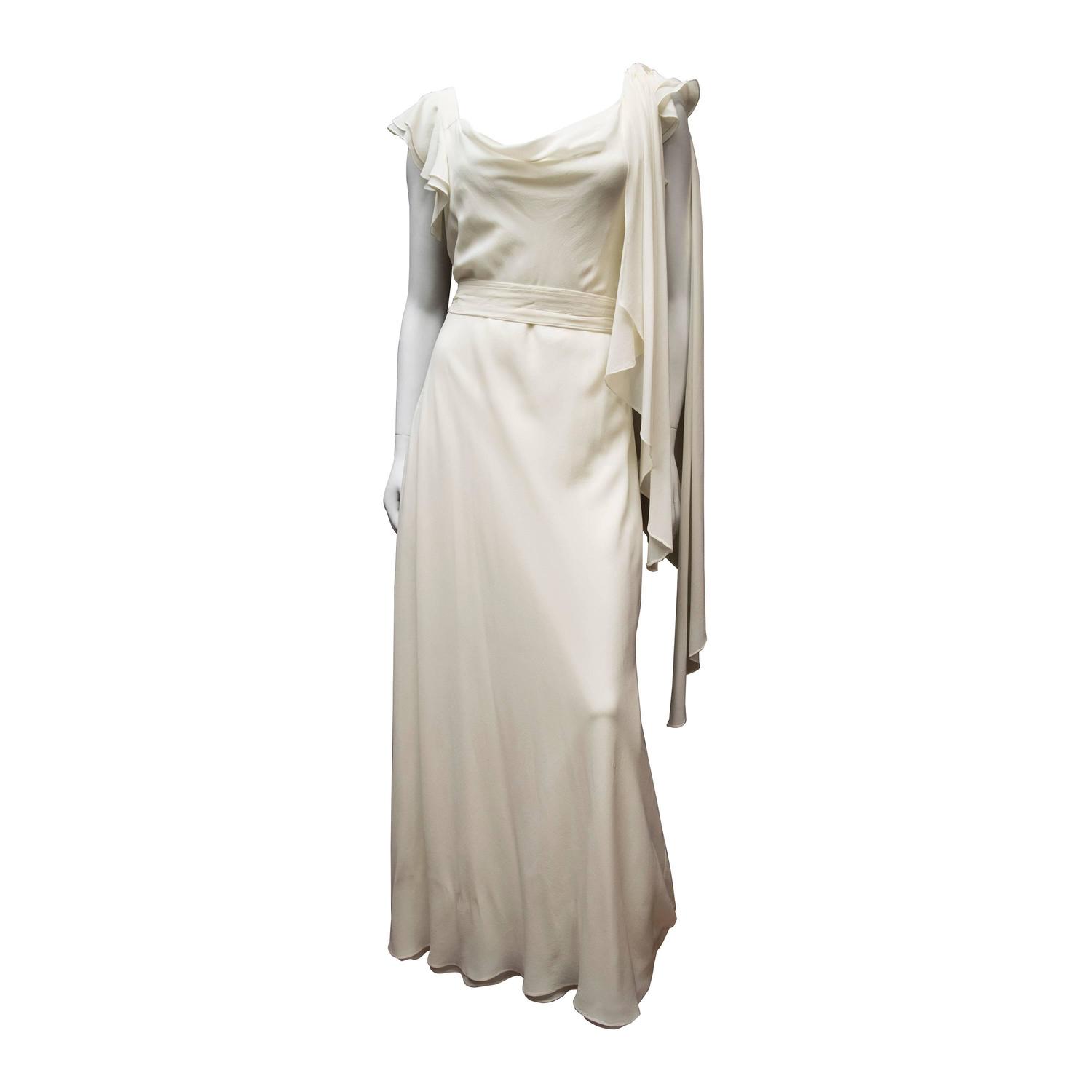 1930's Ivory Silk Chiffon Grecian Dress For Sale at 1stdibs