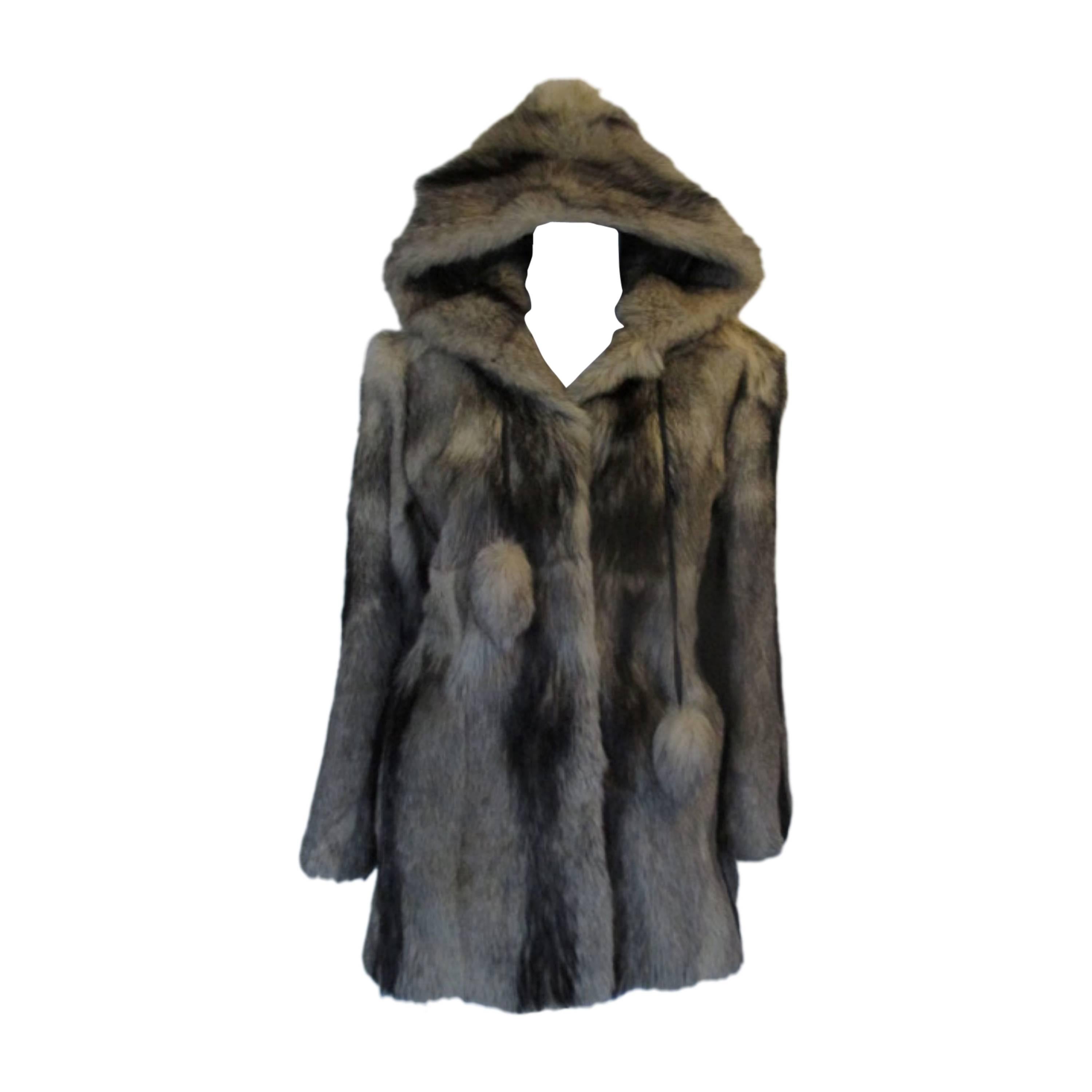Hooded wolf fur jacket at 1stDibs