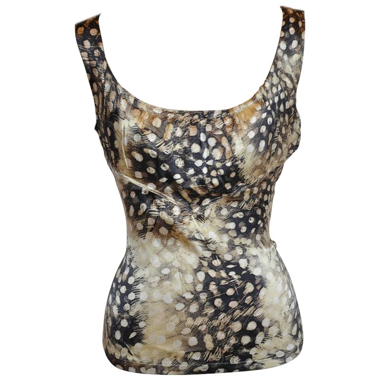 Roberto Cavalli Multi-Print Form-Fitting Silk Top For Sale at 1stDibs