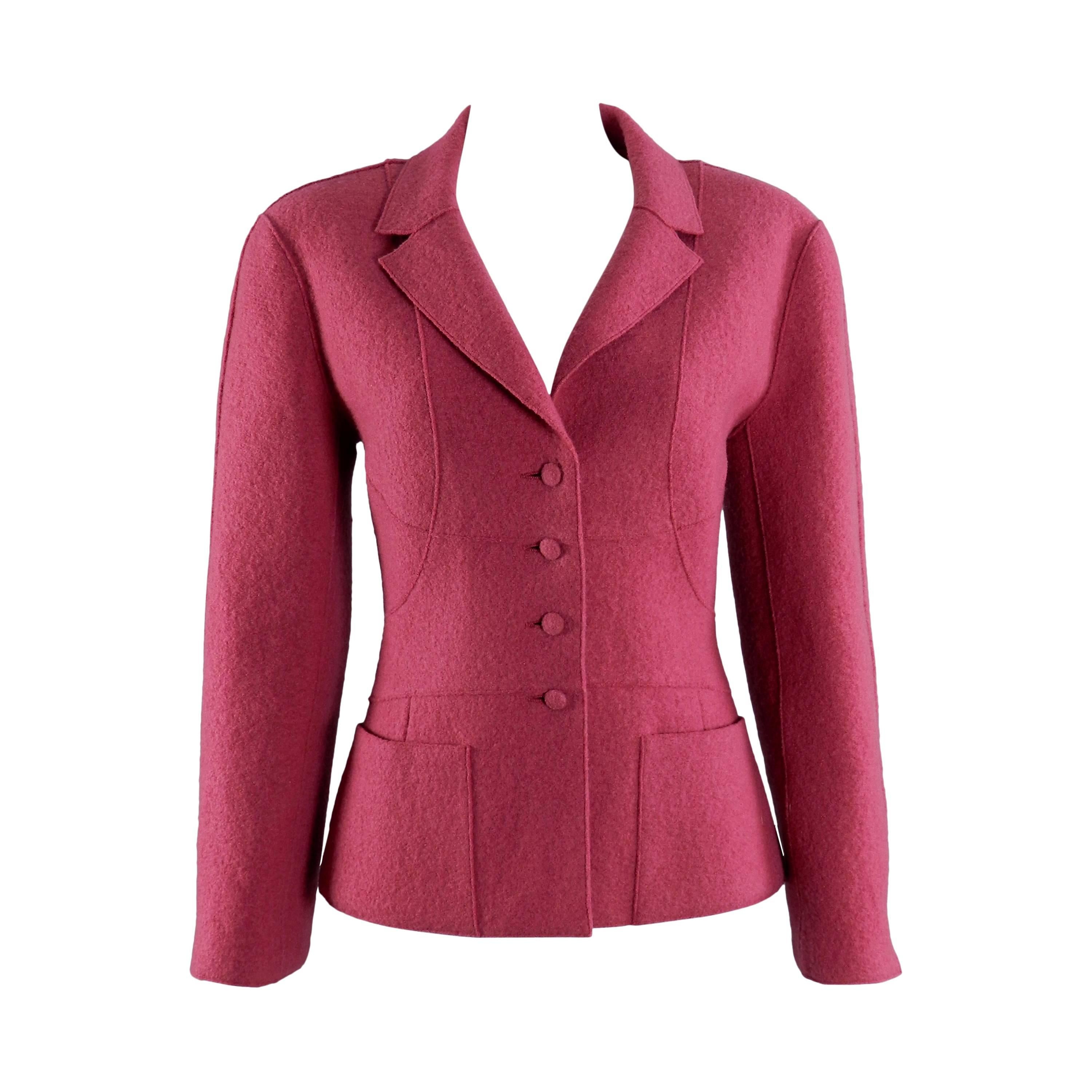 Chanel 99A Rose Boiled Wool Jacket at 1stDibs | pink boiled wool jacket