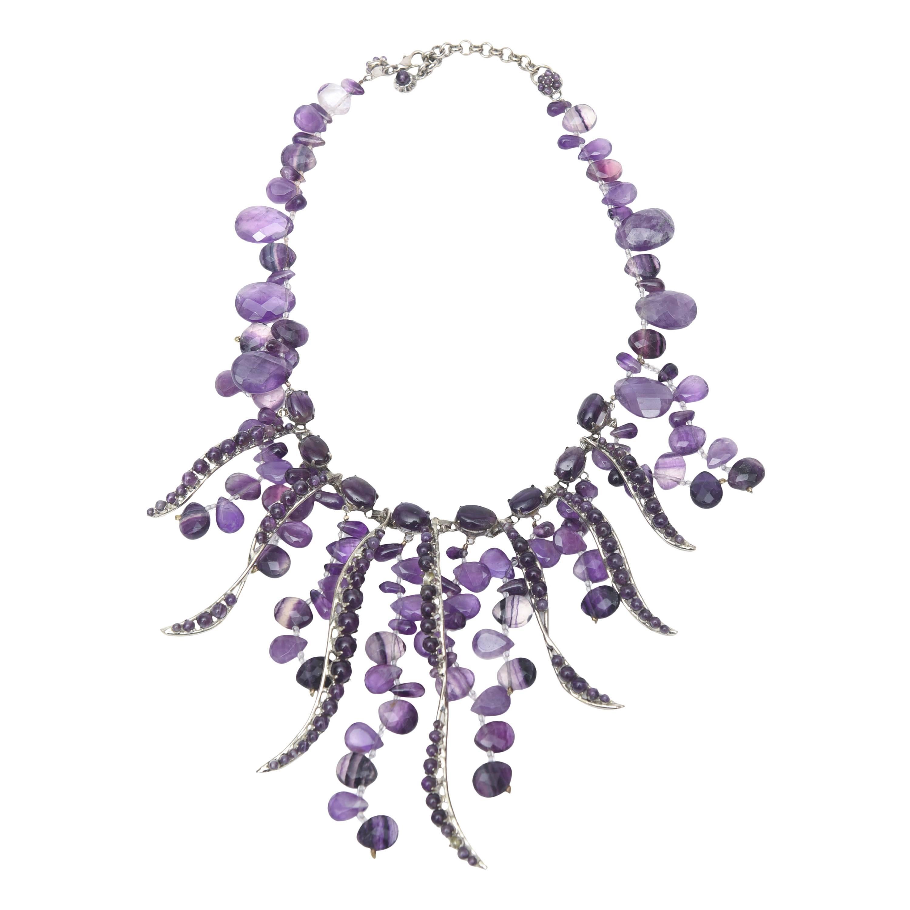 Signed Siman Tu One of a Kind Amethyst and Silver Bib Necklace/ FINALE ...