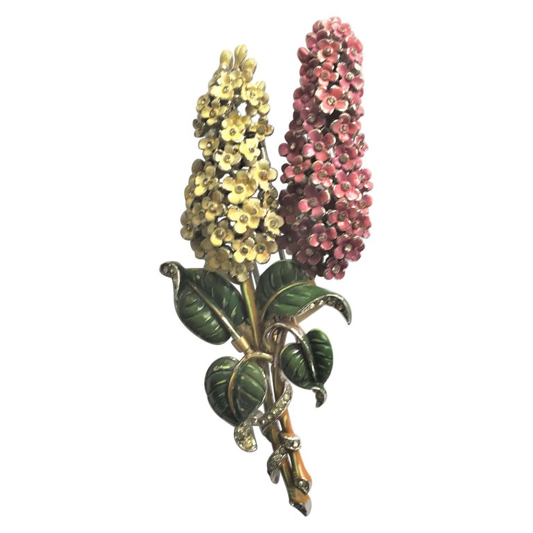 Trifari' Alfred pave and enamel giant double Hyacinth pin clip USA For ...