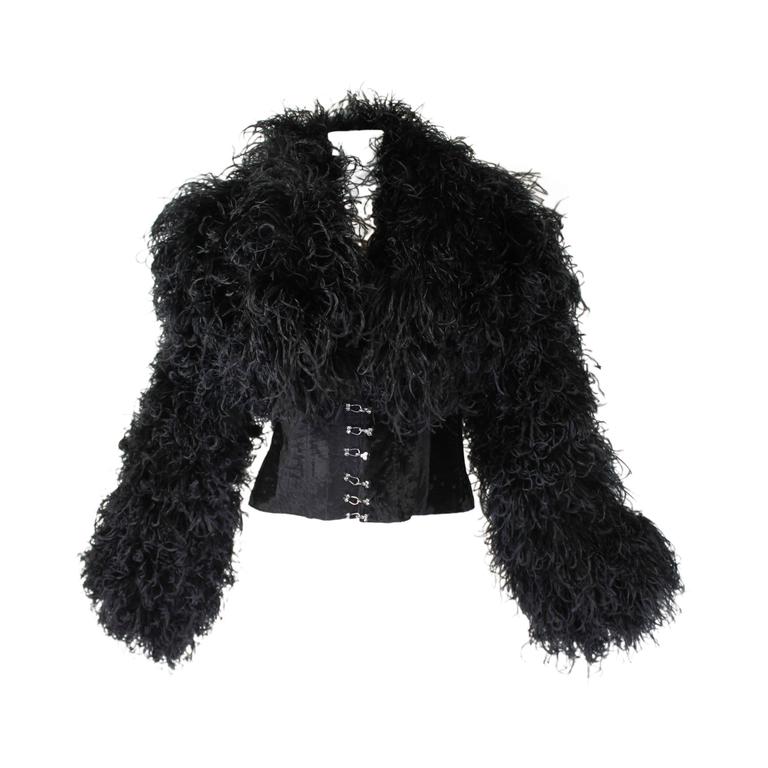 1990s Curled Ostrich Feather Cropped Jacket with Rhinestone Closure at ...