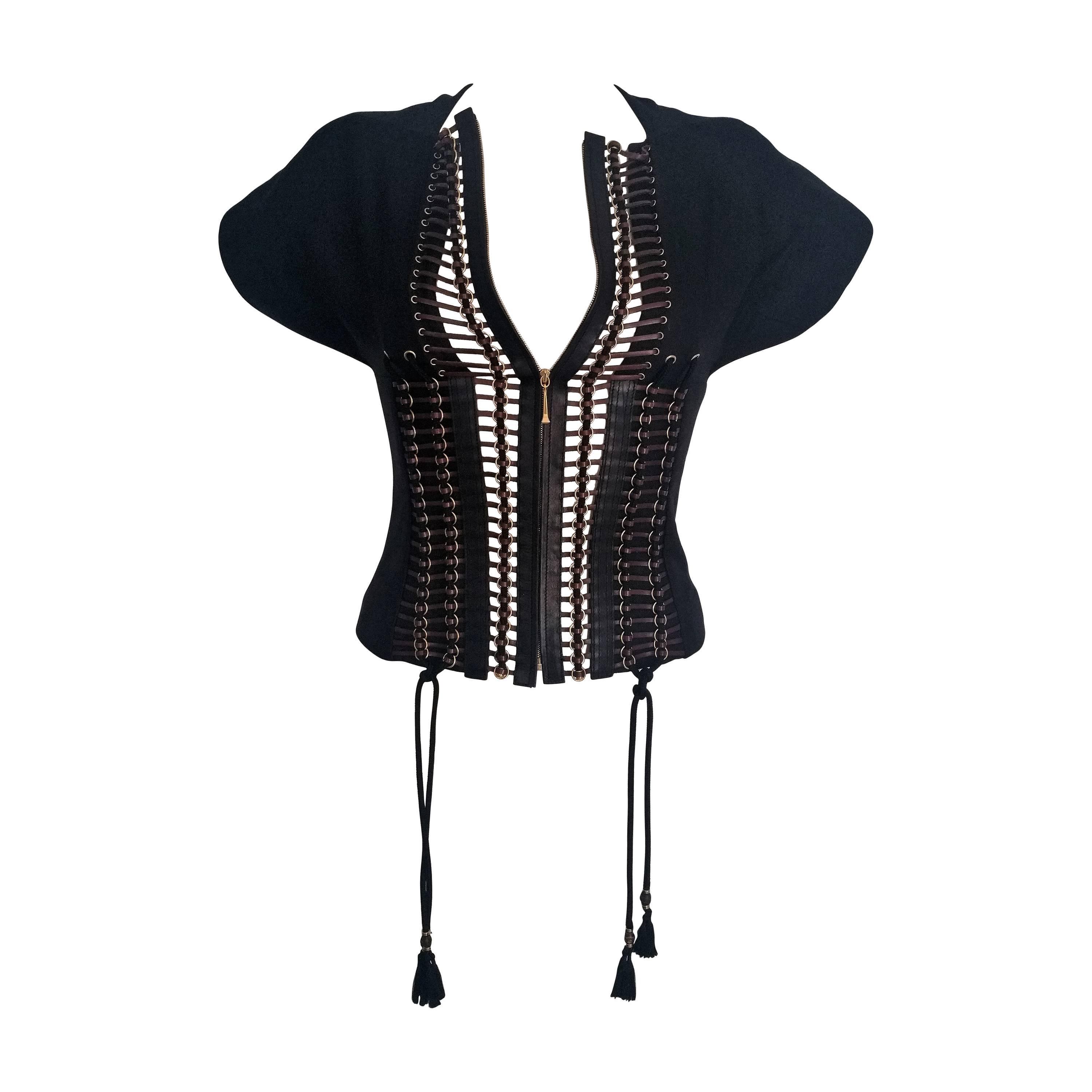 2000s Gucci by Tom Ford black Jacket/Bustier leather work of art at ...