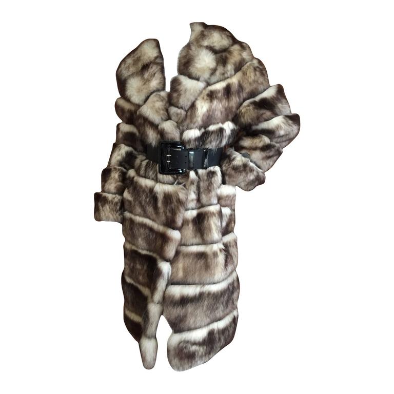 Bold Horizontal Pelt Leather Trim Fitch Fur Coat at 1stDibs