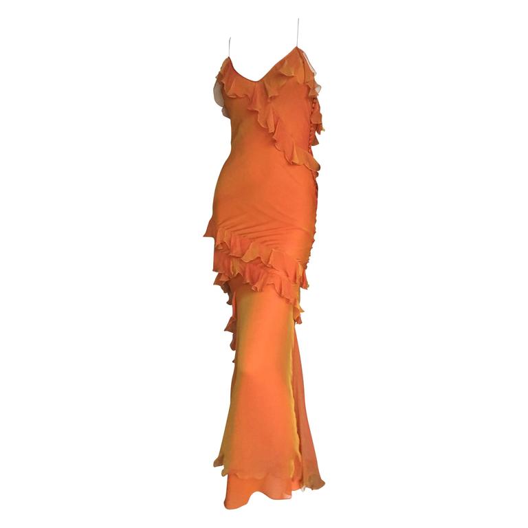 Christian Dior Marigold Ruffled Silk Siren Gown by John Galliano at ...