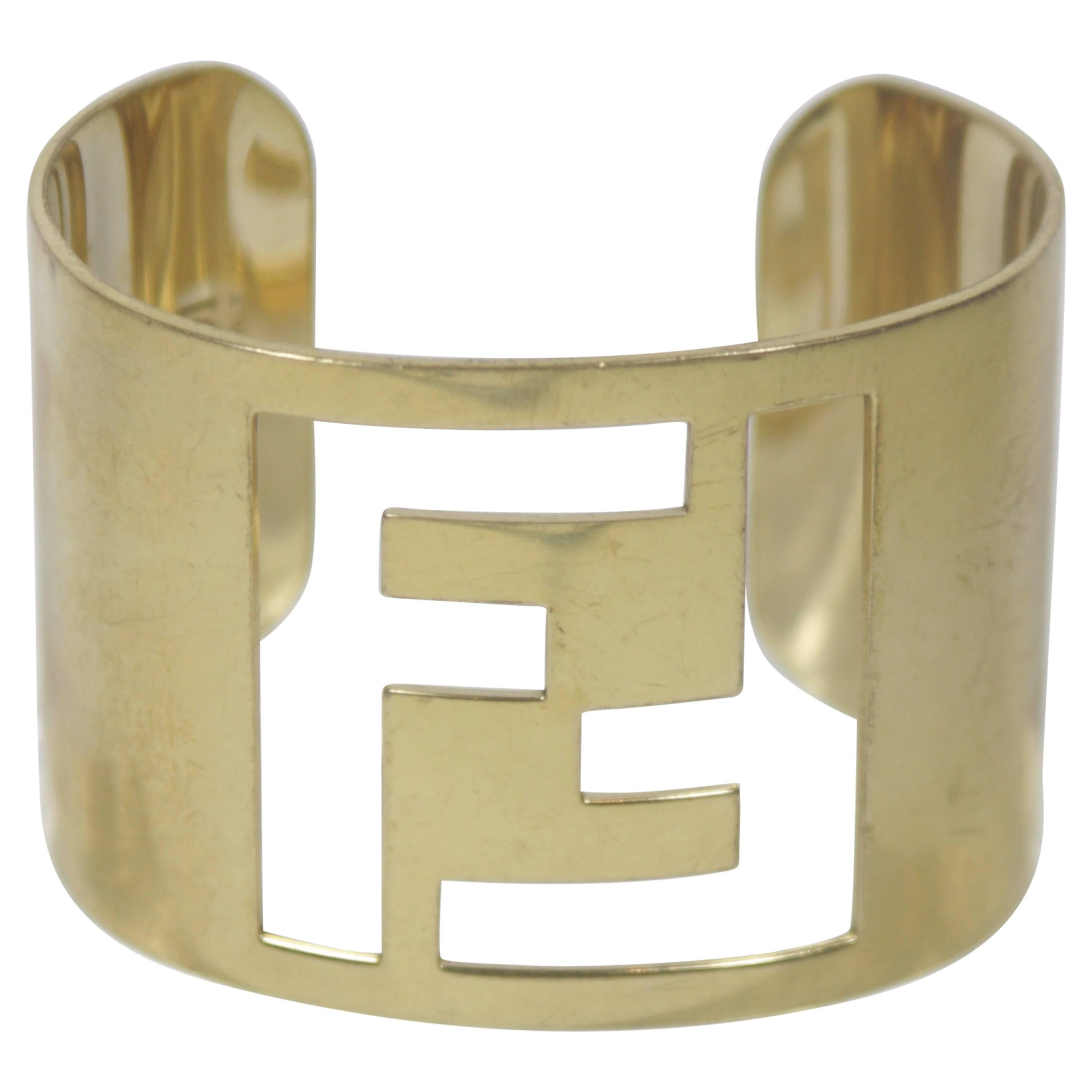FENDI Gold Tone Logo Cuff at 1stDibs | fendi cuff bracelet, fendi gold ...