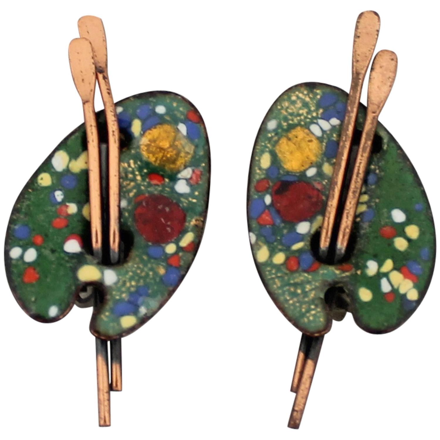 Matisse Vintage Painter's Palette Copper and Enamel Clip Earrings ...