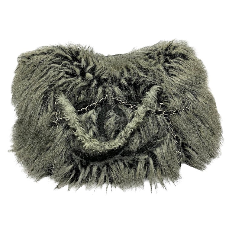 Chanel Fur Bag in Grey and Black Faux Fur with Silver Hardware For Sale ...