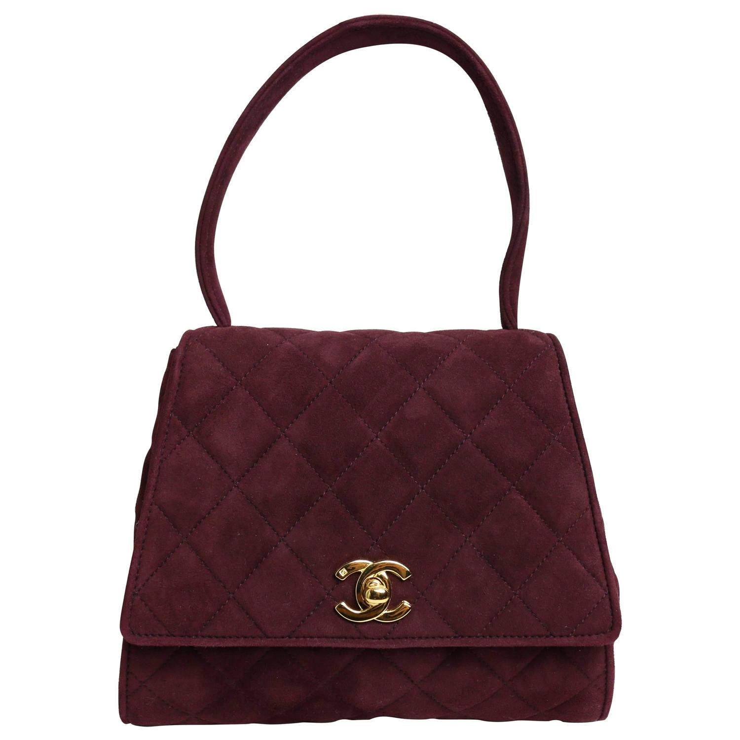 Chanel Burgundy Suede Quilted Handbag at 1stdibs