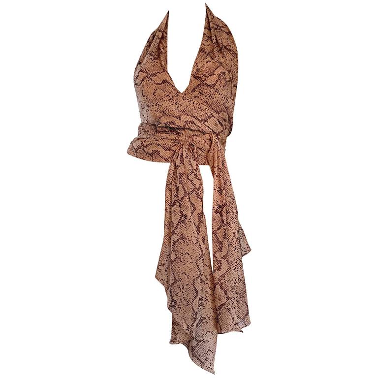 Extraordinary Vintage Sophie Sitbon Snakeskin Python Print Silk Halter ...