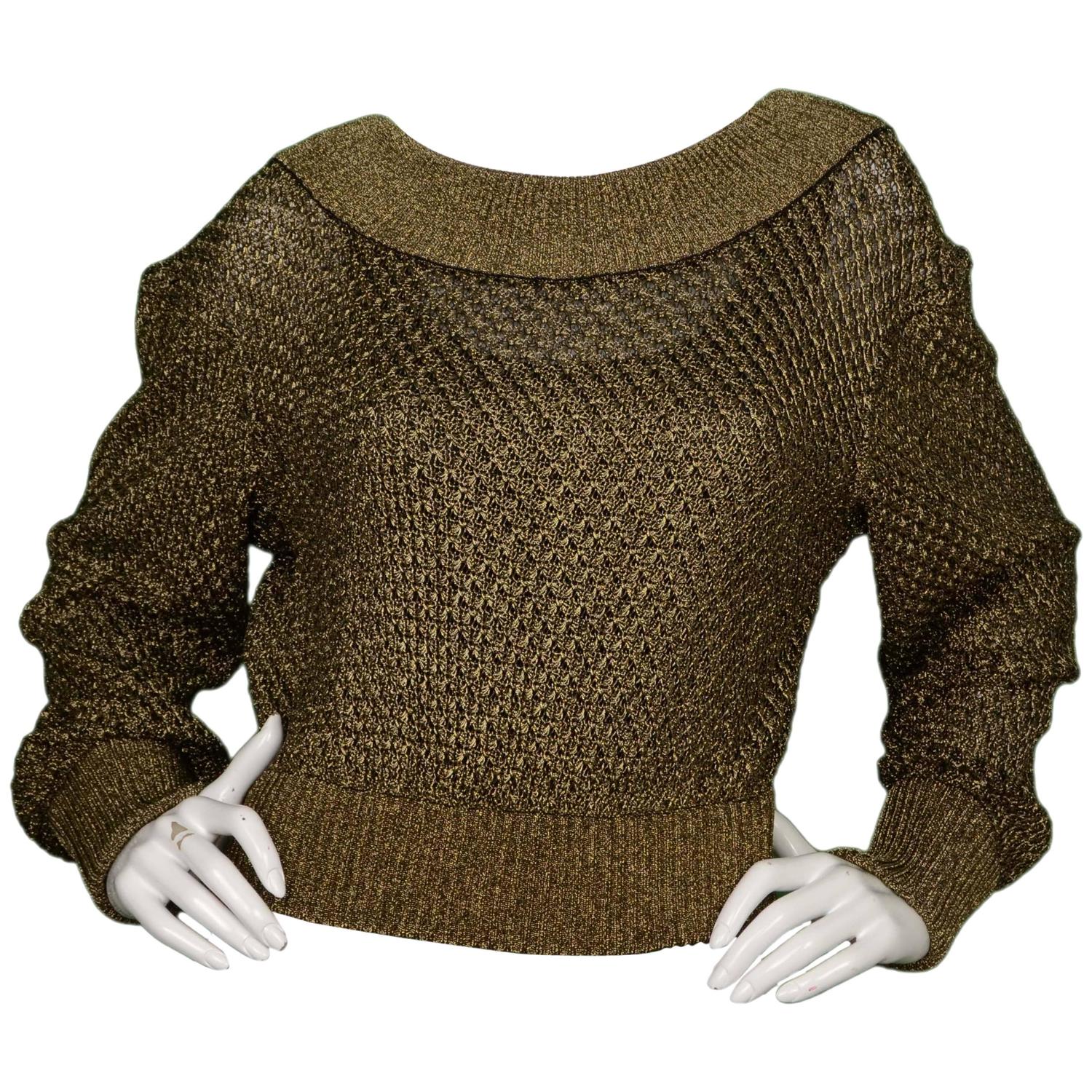 Alaia Gold and Black Metallic Cropped Sweater sz S For Sale at 1stdibs