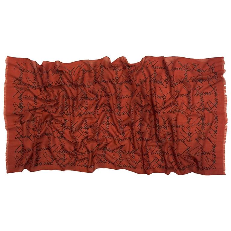 Chanel Rust Silk and Wool Signature Scarf at 1stDibs