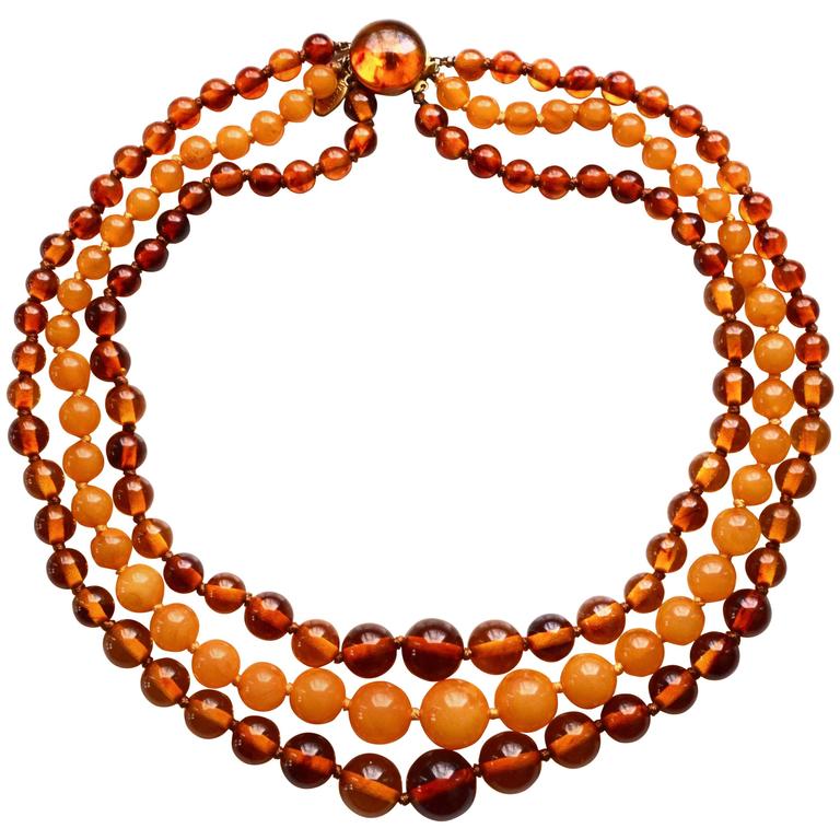 Miriam Haskell Amber Lucite Necklace at 1stDibs