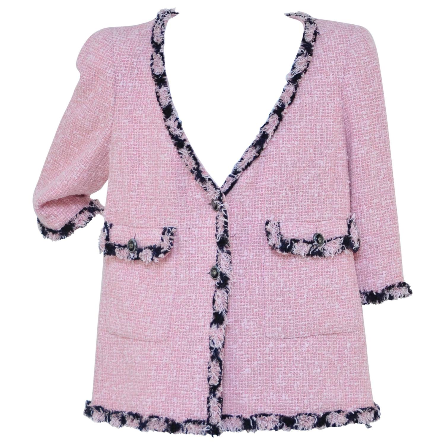 CHANEL Runway 2007 Pink Boucle Jacket New 42 at 1stdibs