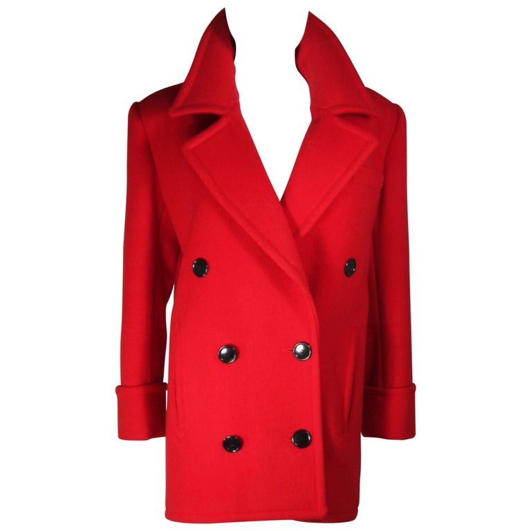 CALVIN KLEIN Circa 1980''s Red Wool Peacoat Size 8-10 at 1stDibs