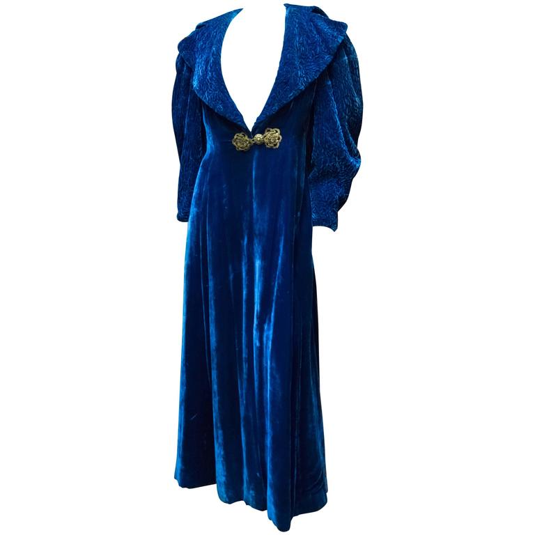 1930s Blue Velvet Opera Coat at 1stDibs