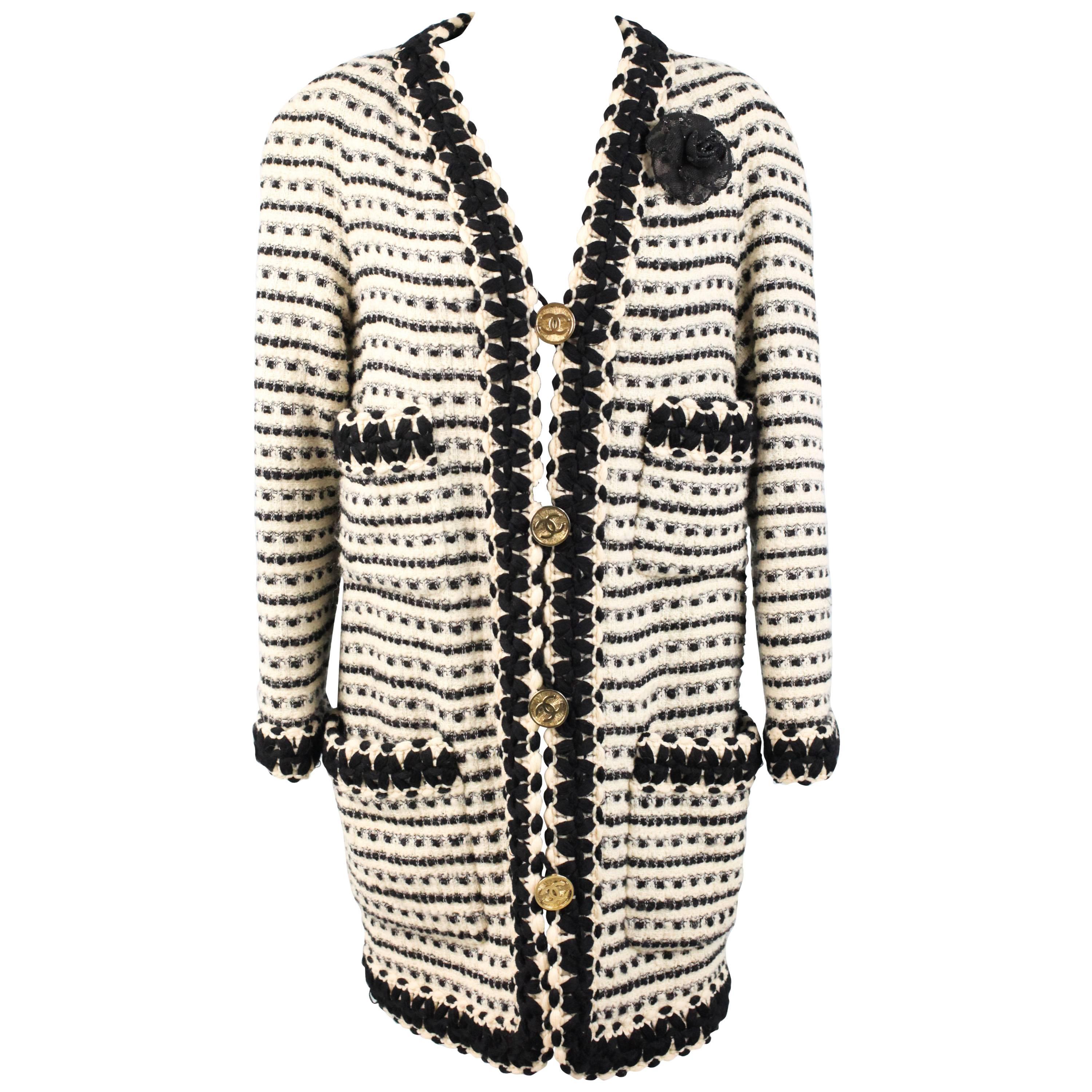 Chanel Black/White Boucle Cardigan at 1stDibs