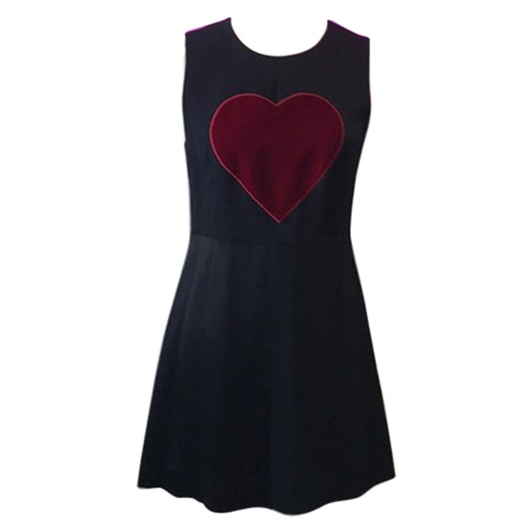 Moschino Cheap Chic Black Satin Red Heart Dress For Sale at 1stDibs